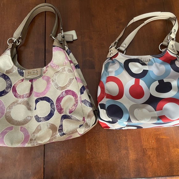 Coach | Bags | Coach Signature Pattern Shoulder Bags In Pink Purple Red ...
